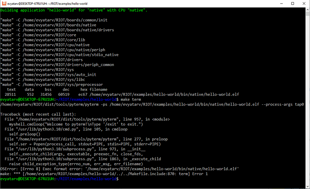 Failed to build “hello-world” example for native - Help - RIOT